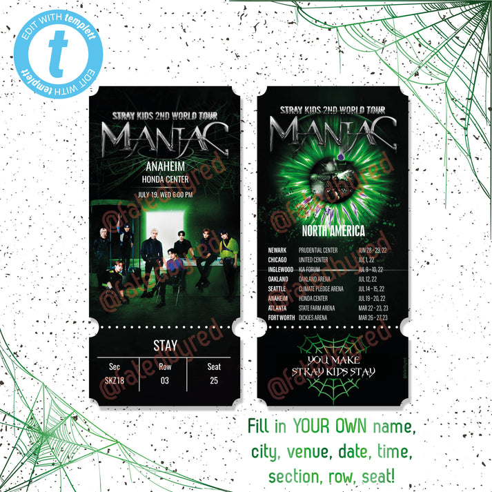 EDITABLE Stray Kids Maniac Tour ticket – ThisMagicShop